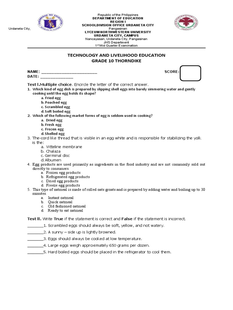 Grade 10 TLE Exam Overview | PDF | Stock (Food) | Soup