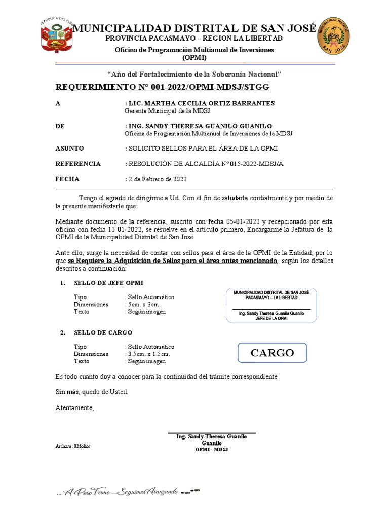 Requerimiento Sellos | PDF