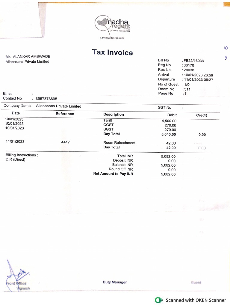 Hotel Invoice | PDF