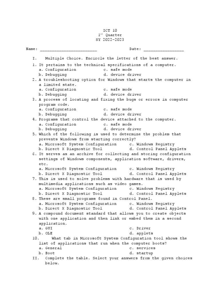 ICT 10: Computer Troubleshooting Quiz | PDF | Debugging | Fires