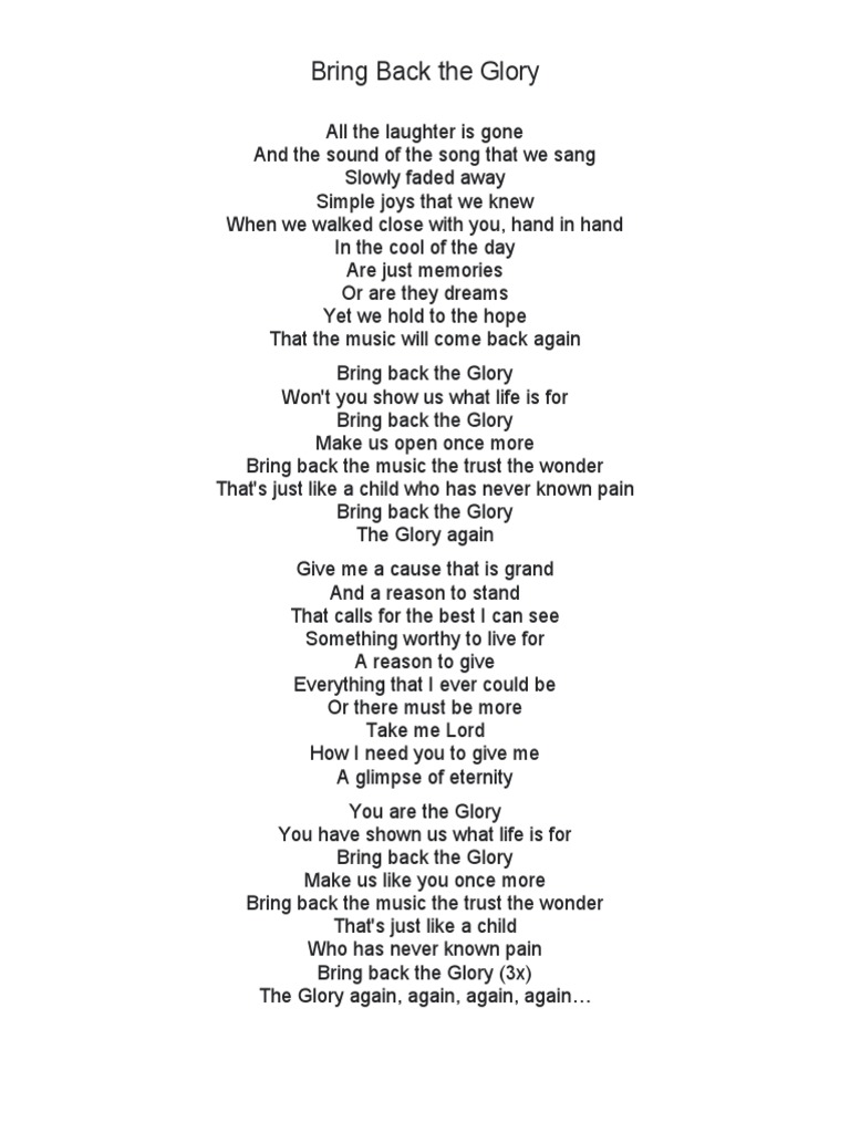 Bring Back the Glory Lyrics | PDF
