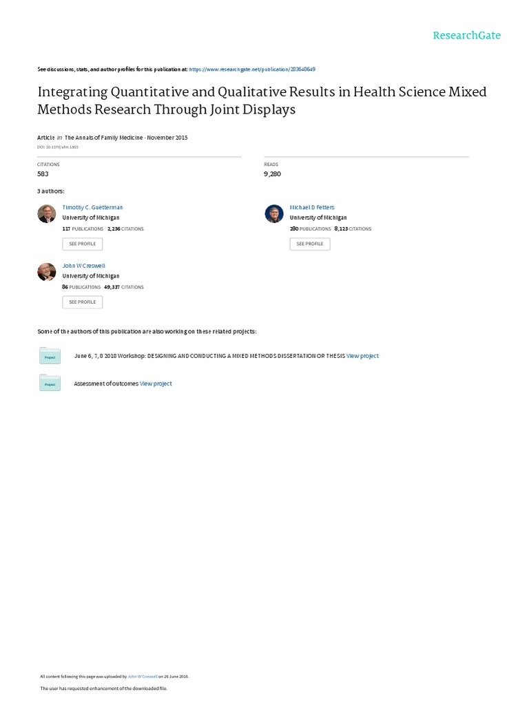 Integrating Quantitative and Qualitative Results in Health Science Mixed Methods Research ...