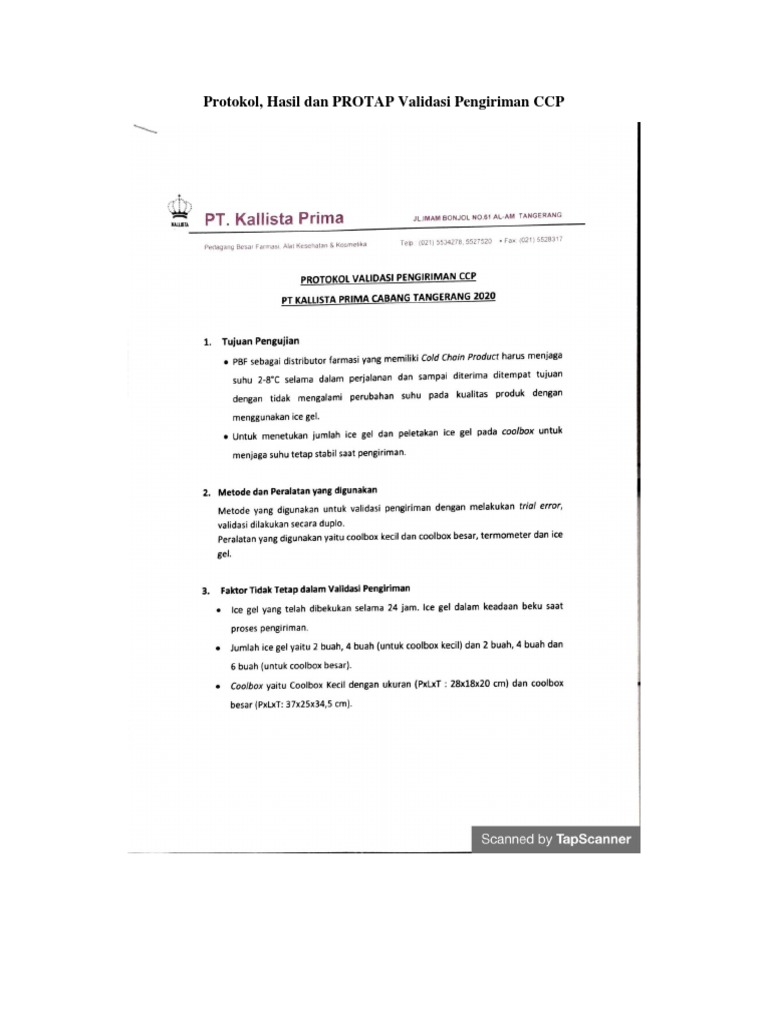 Lamp 9 Protokol Hasil PROTAP Validasi Pengiriman CCP | PDF