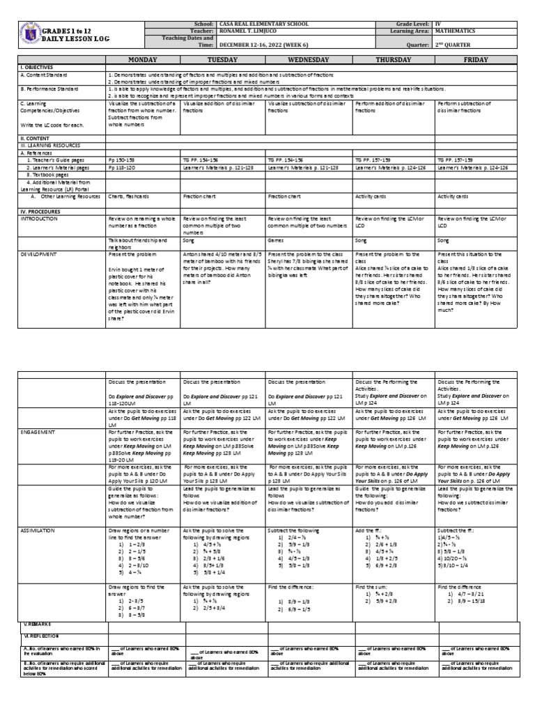 DLL - Mathematics 4 - Q2 - W6 | PDF | Cognition | Cognitive Science