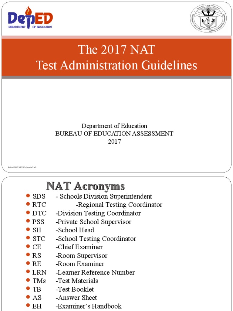 2017 NAT Test Admin Guidelines | PDF | Test (Assessment) | Science ...