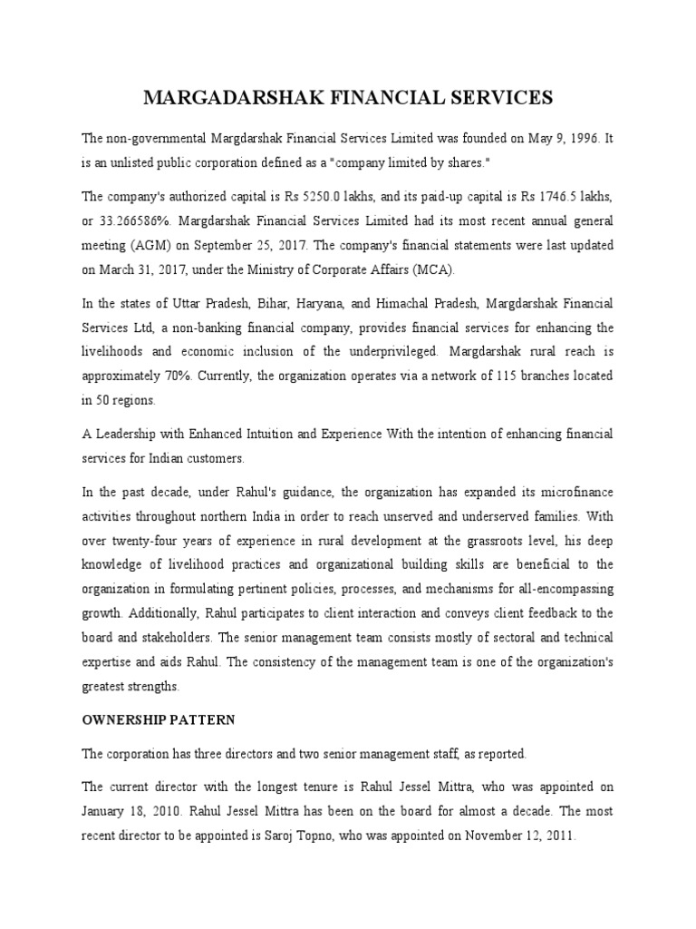 Margadarshak Financial Services | PDF | Microfinance | Loans