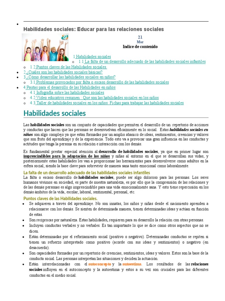 Desarrollo de Habilidades Sociales en Niños | PDF | Habilidades ...