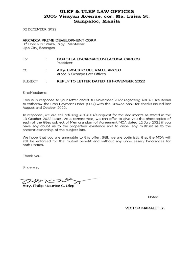 Reply To Letter Dated Nov 18 | PDF | Home & Garden