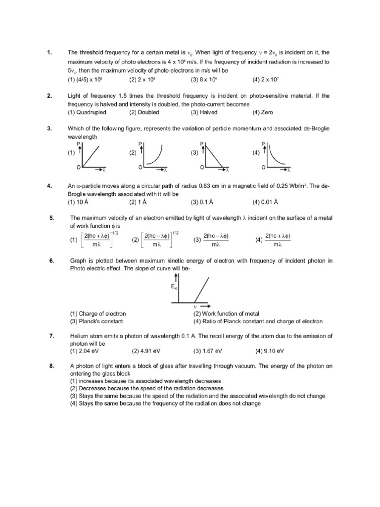 Modern Physics Test-1 | PDF