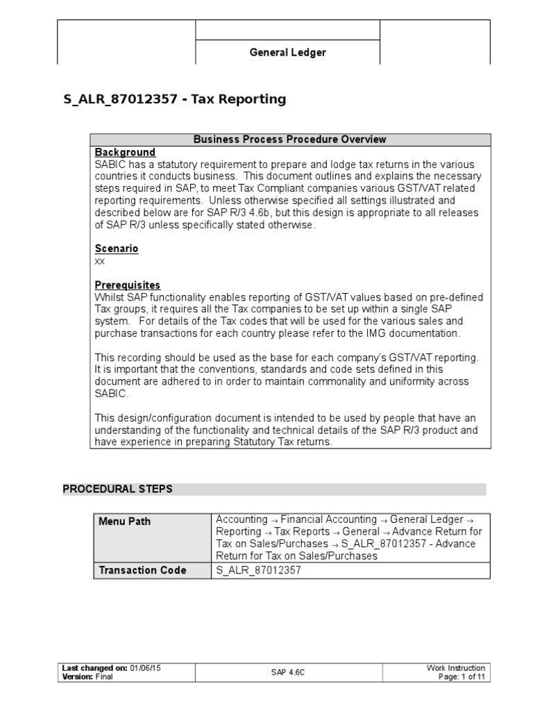 S ALR 87012357 Advance Tax Reporting RFUMSV00 | PDF | Taxes | Value ...