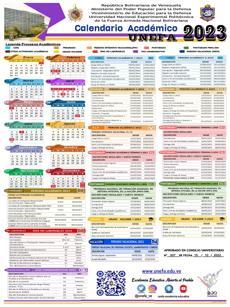Calendario UNEFA 2023 1 | PDF