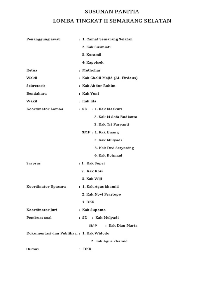 Susunan Panitia Lomba Tingkat 2 Pramuka-1 | PDF