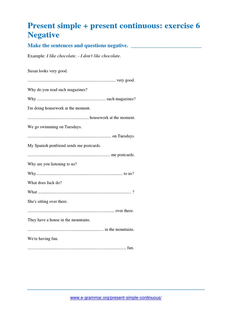 Present Tenses Exercises Negative Forms | PDF