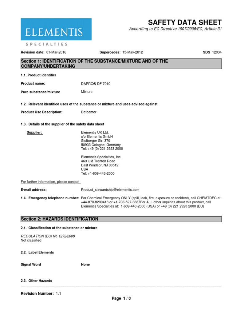 Dapro DF 7010 MSDS | PDF | Toxicity | Nature