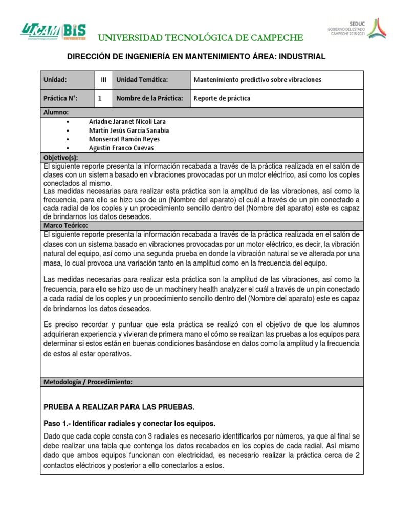 Práctica de Mantenimiento Predictivo | PDF | Ingeniería | Frecuencia