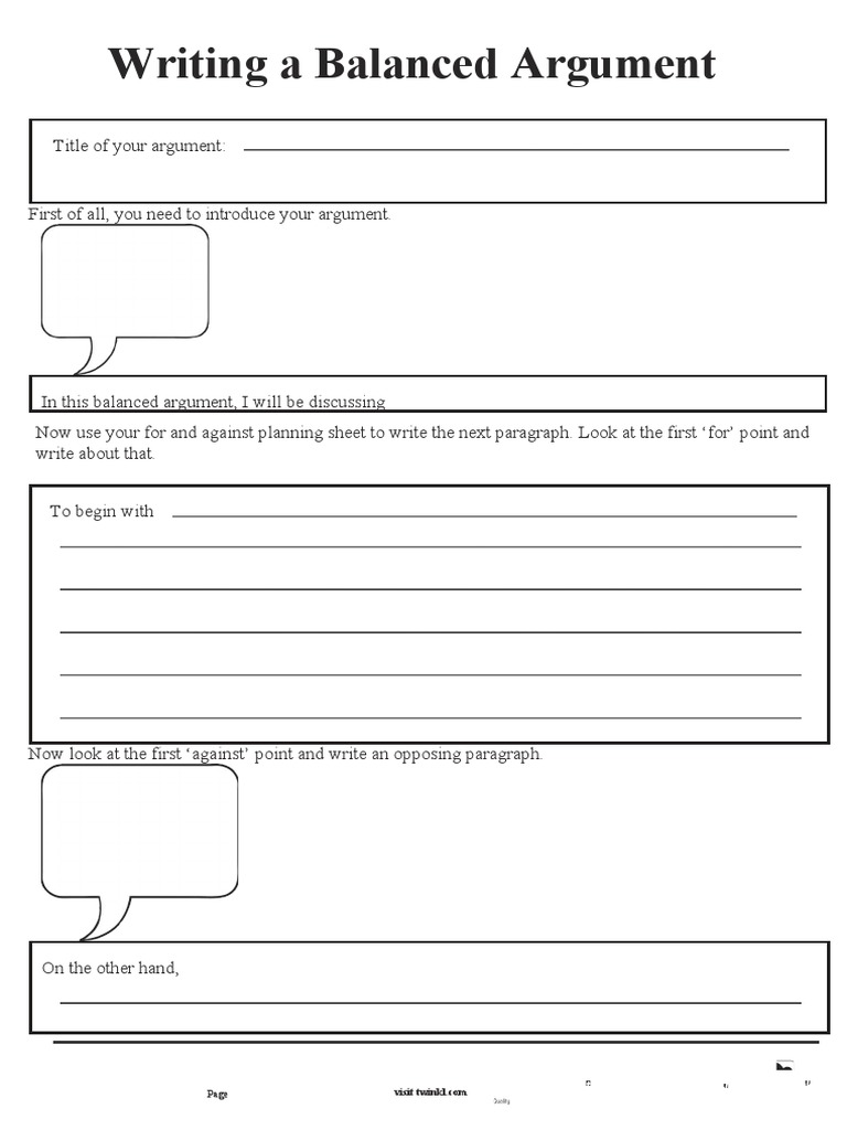 Balanced Argument Writing Sheet Pdf