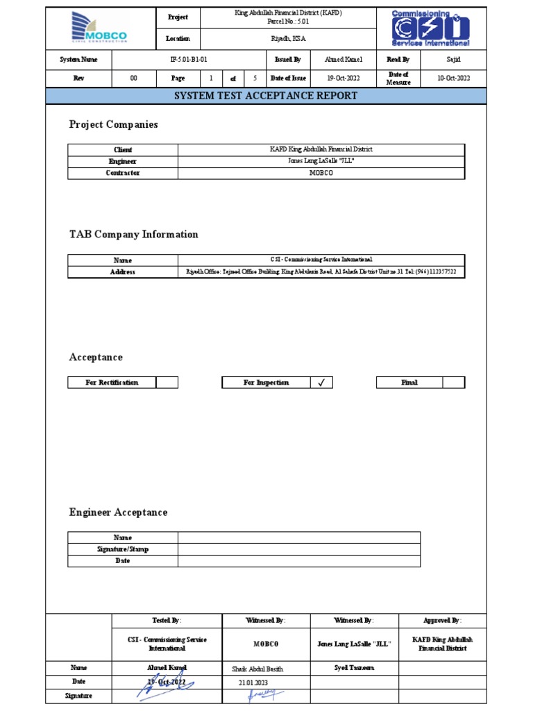 Project Companies: System Test Acceptance Report | Download Free PDF ...