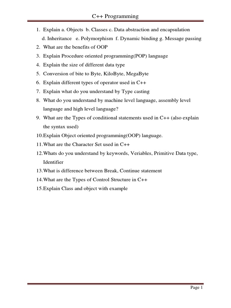 VV Question Bank | PDF | C++ | Object Oriented Programming