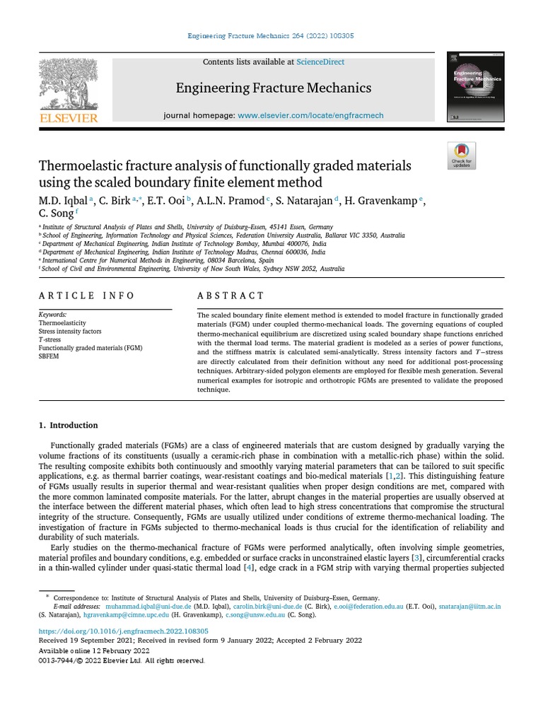 Thermoelastic Fracture Analysis Of Functionally Graded M 2022