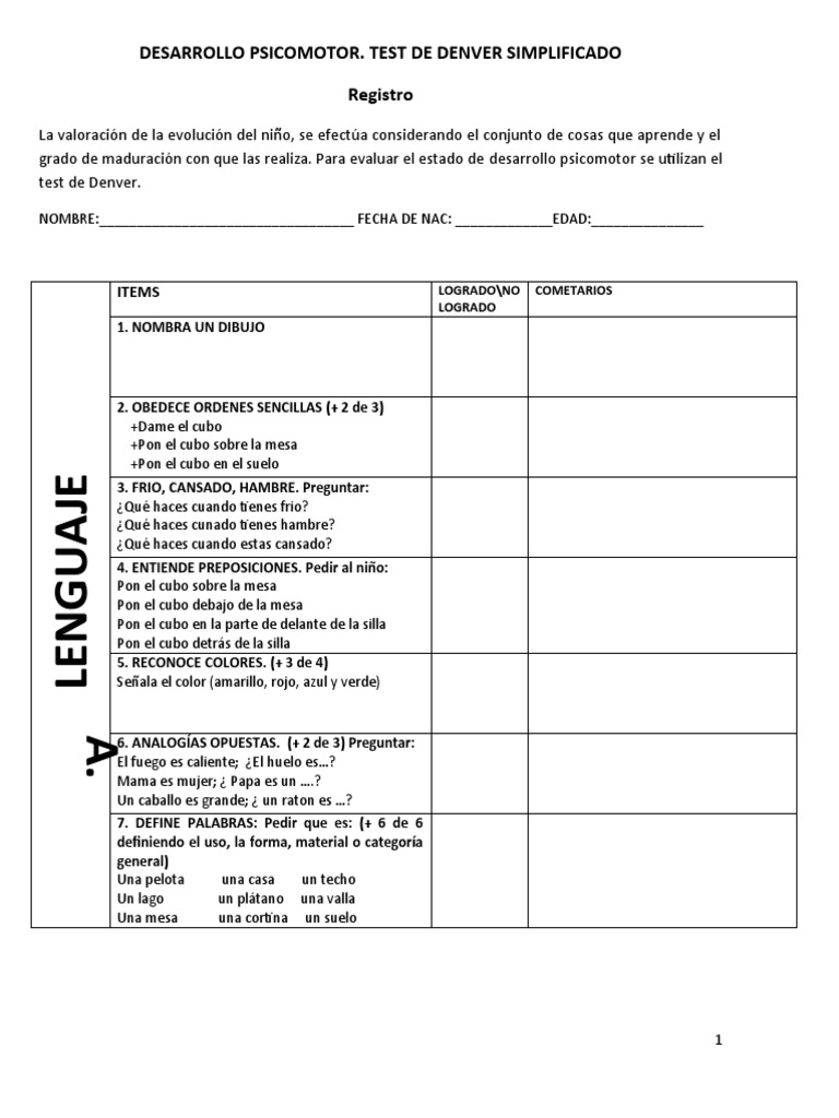 Registro Denver Simplificado | PDF | Artes del Lenguaje y Comunicación