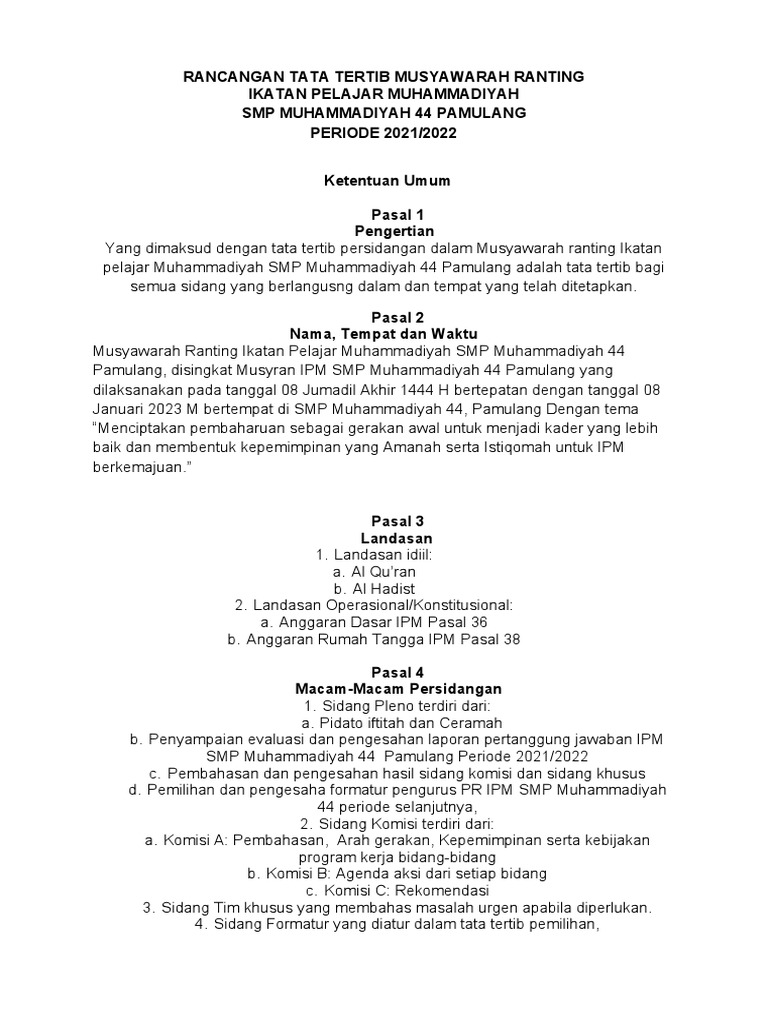 Rancangan Tata Tertib Musyawarah Ranting | PDF | Karier & Perkembangan
