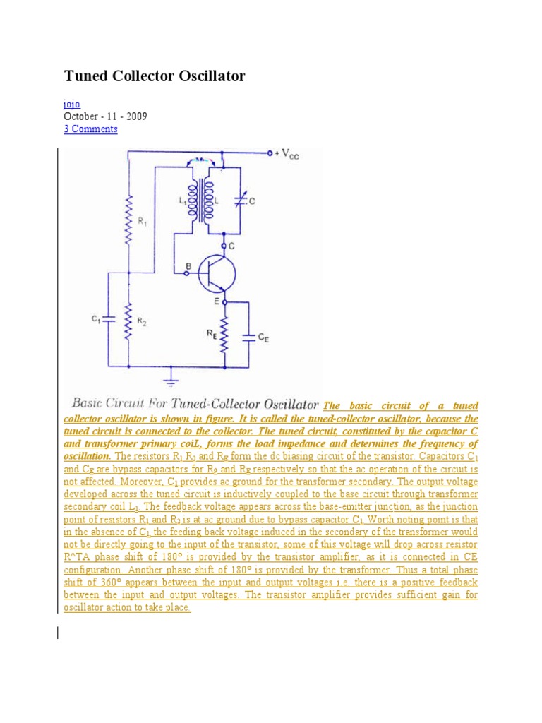 Tuned Collector Oscillator | PDF | Amplifier | Electronic Oscillator