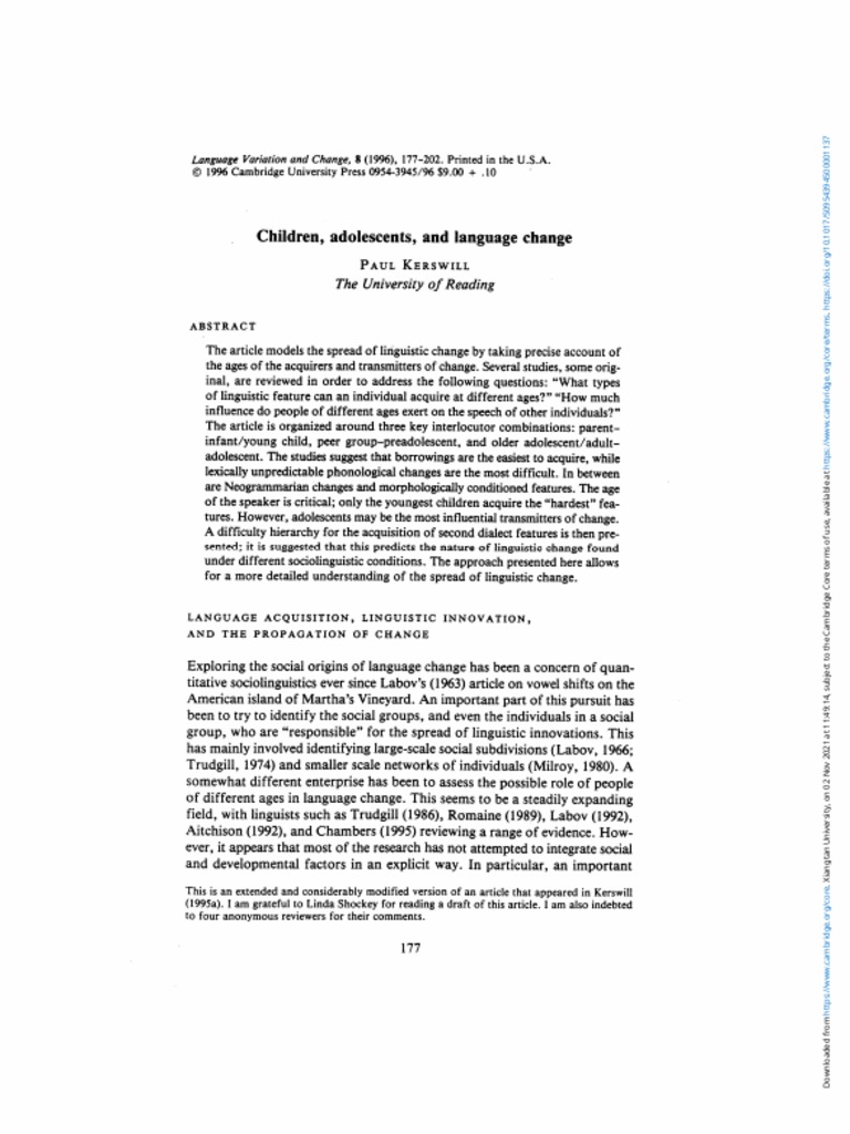 (1995) Children Adolescents and Language Change | PDF