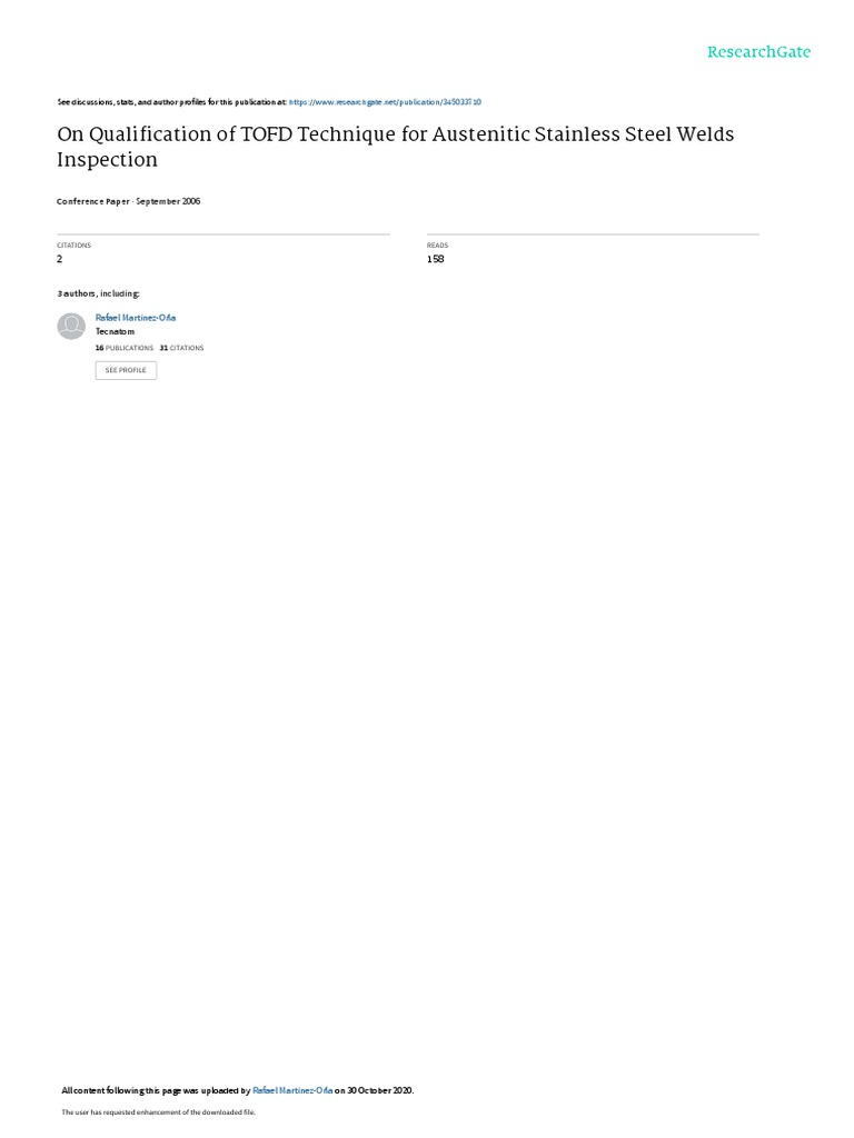 TOFD Technique for Austenitic Steel Inspection | PDF | Ultrasound ...