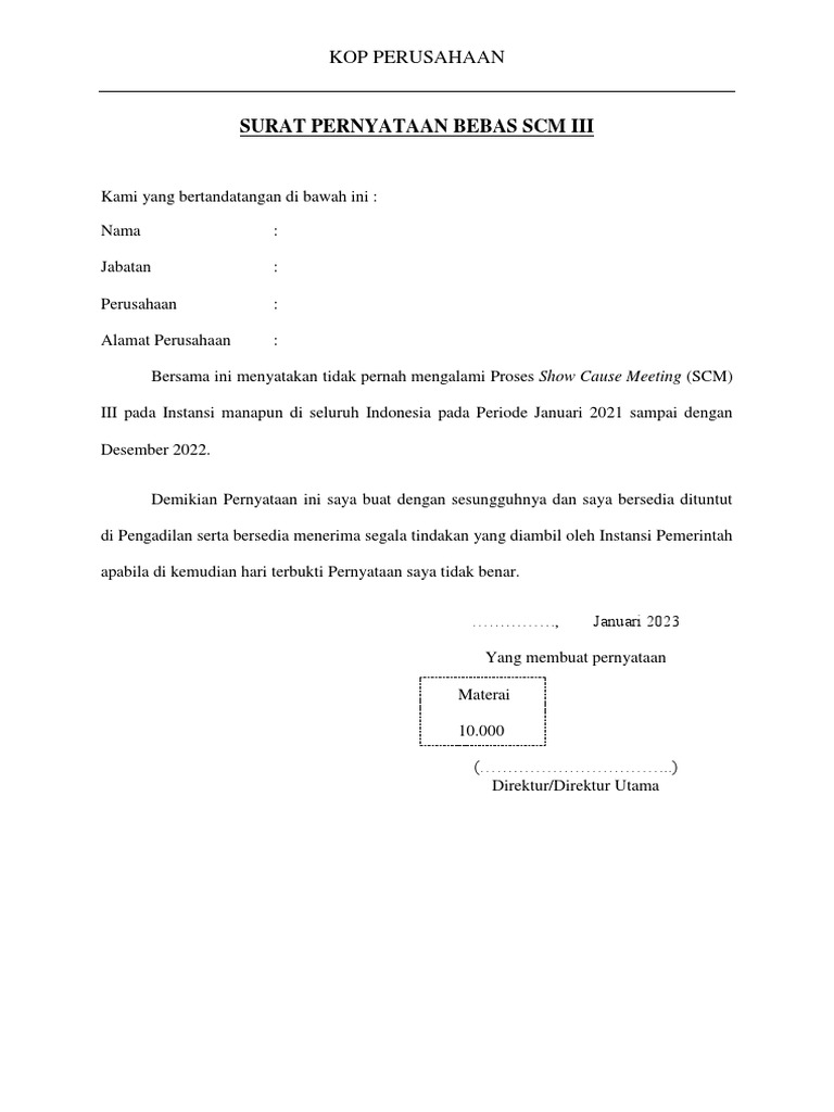 Surat Pernyataan Bebas SCM III | PDF
