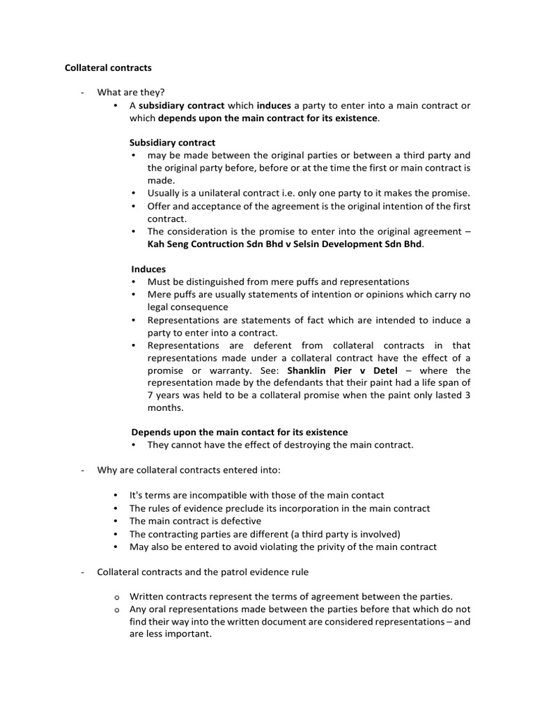 Collateral Contracts | PDF | Parol Evidence Rule | Consent