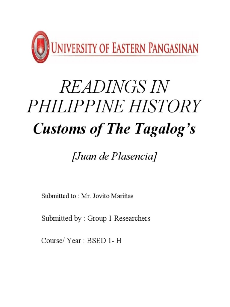 Customs of The Tagalogs Evaluation Paper | PDF | Primary Sources ...