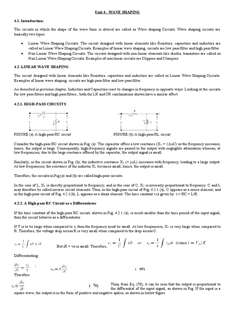 Unit 4 - EDITTED Wave Shaping Linear and Non Linear | PDF | Electrical Network | Electronic Filter