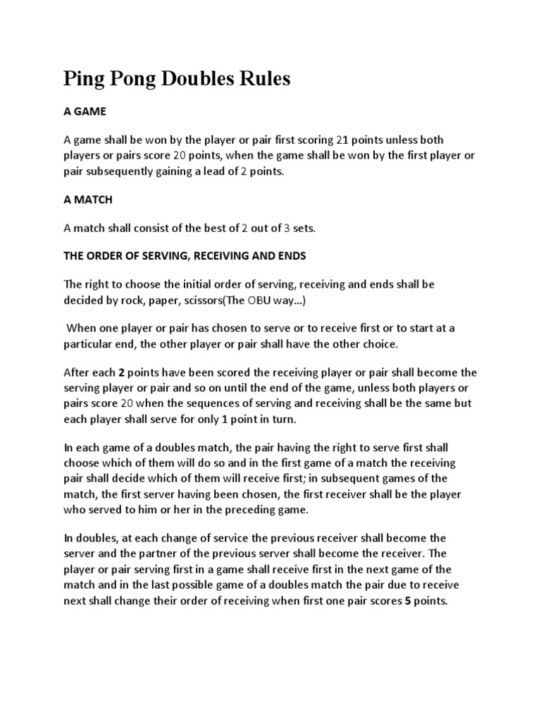 Ping Pong Doubles Match Rules | PDF