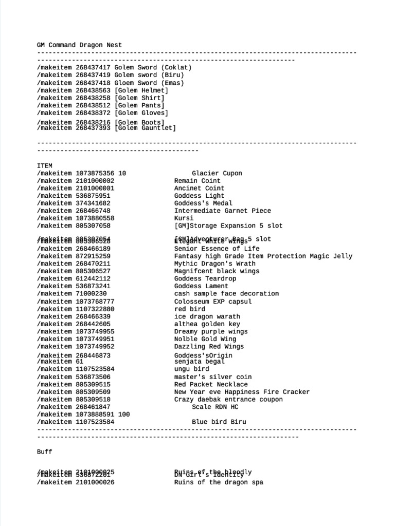 Dragon Nest GM Item Commands | PDF