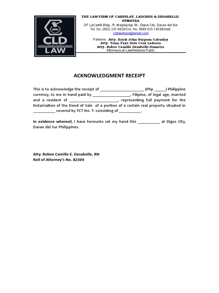 Acknowledgment Receipt-Cld Law | PDF