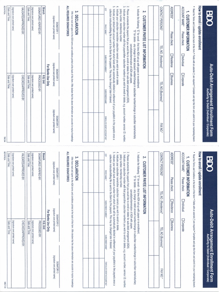 BDO ADA E FORM Front | PDF