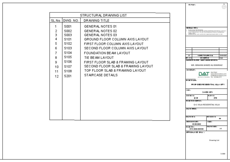 Structural Drawing List | PDF