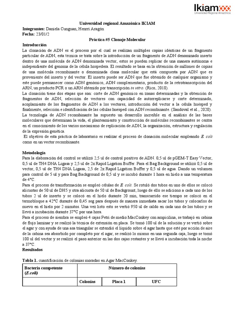 Clonaje Molecular y Marcadores de ADN | PDF | Adn | Transformación ...