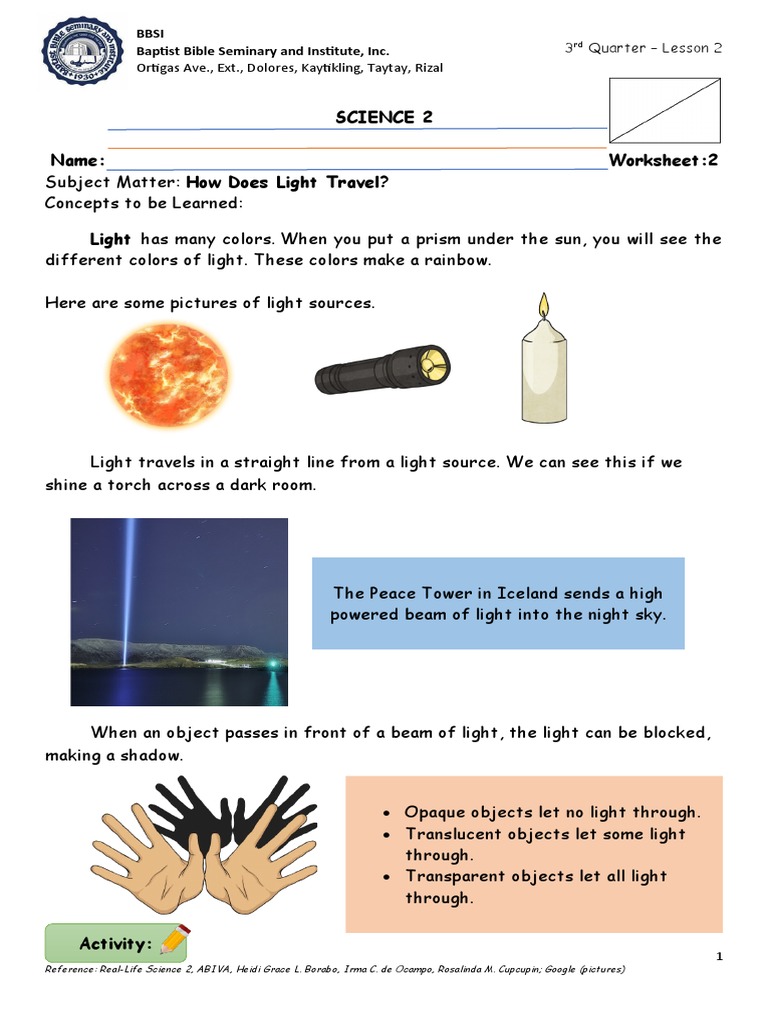 SCIENCE - Lesson 2 | PDF | Light | Nature
