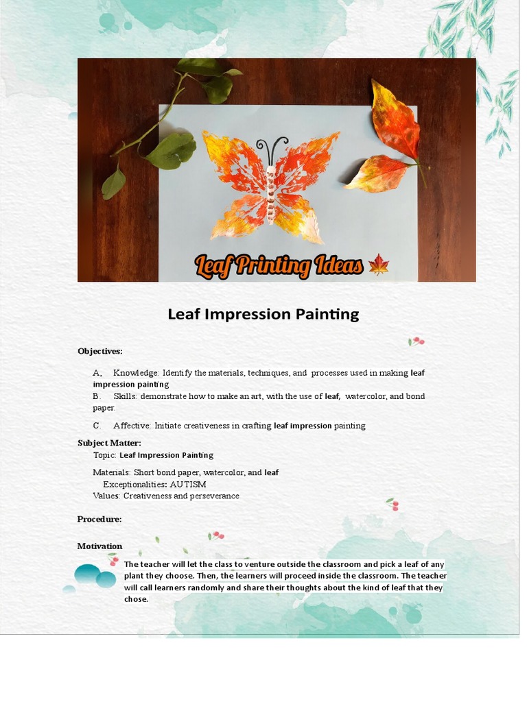 Lesson Plan Leaf Impression Painting | PDF | Paintings | Learning