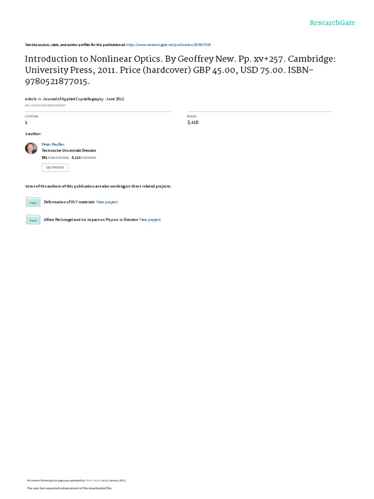 Introduction To Nonlinear Optics by Geoffrey New P | PDF | Nonlinear Optics | Optics