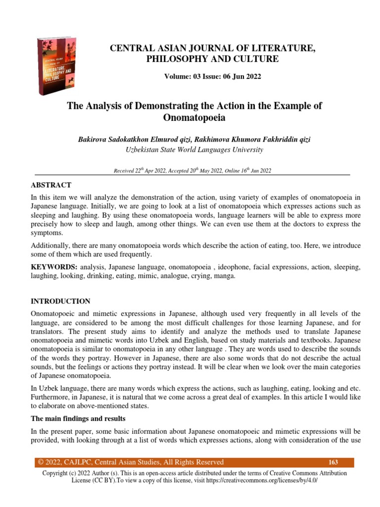 The Analysis of Demonstrating The Action in The Example of Onomatopoeia | PDF | Japanese ...