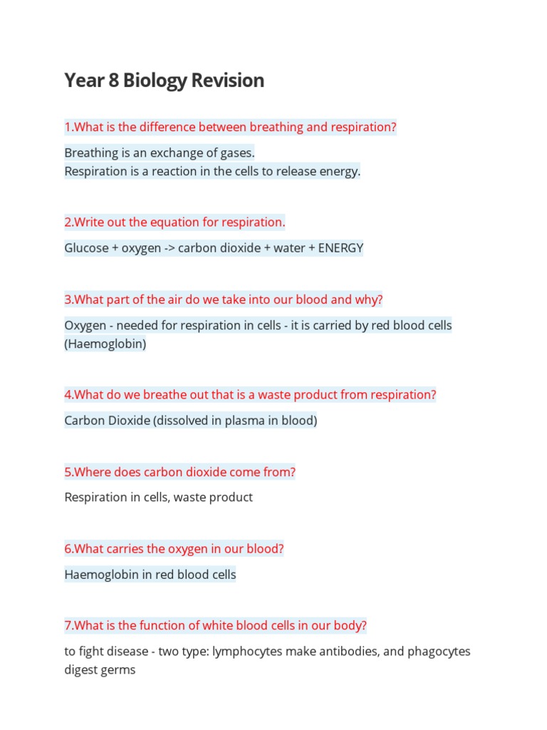 Year 8 Biology Revision | Download Free PDF | Fertilisation | Blood Vessel