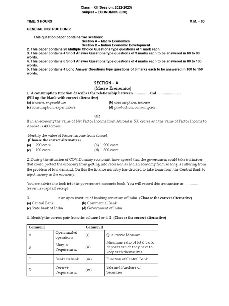 Practice Paper Class XII Eco Paper | PDF | Government Budget Balance ...
