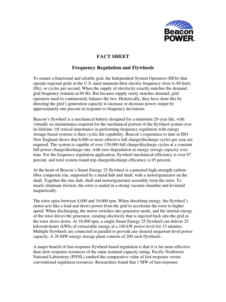 Flywheel FR Fact Sheet | Download Free PDF | Electrical Grid | Electric ...