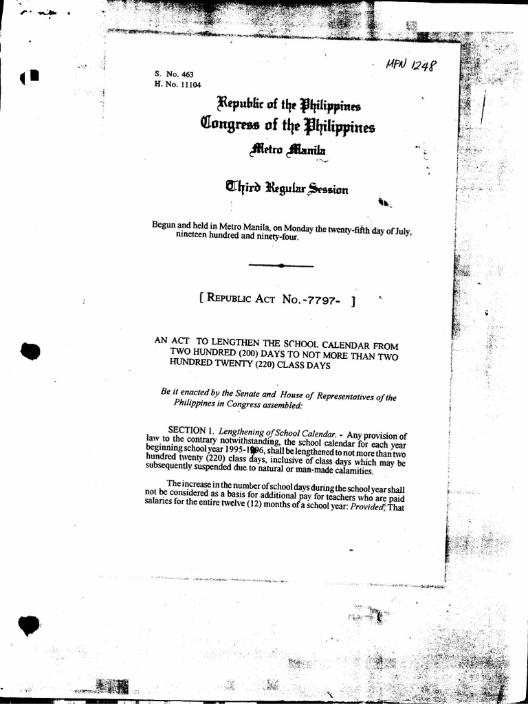 RA 7797: Extended School Calendar | PDF