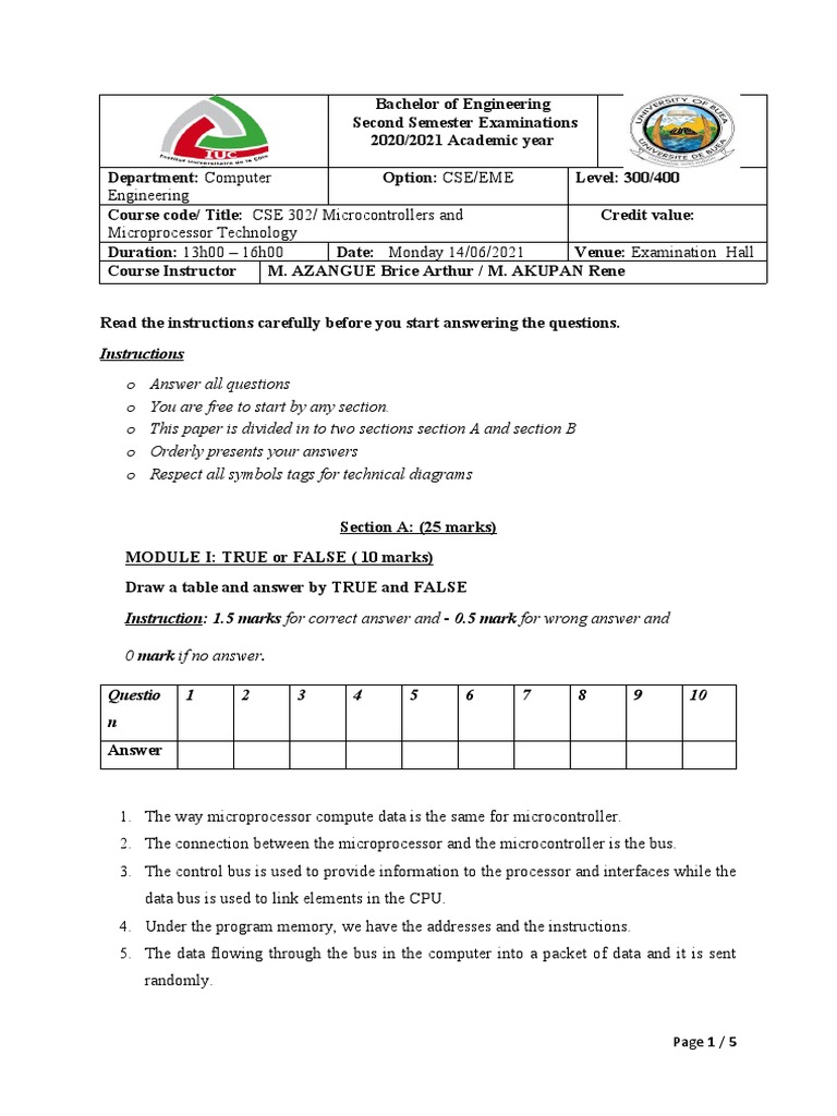 Microprocessor Microcontroller EXAM 2021 | PDF | Central Processing ...
