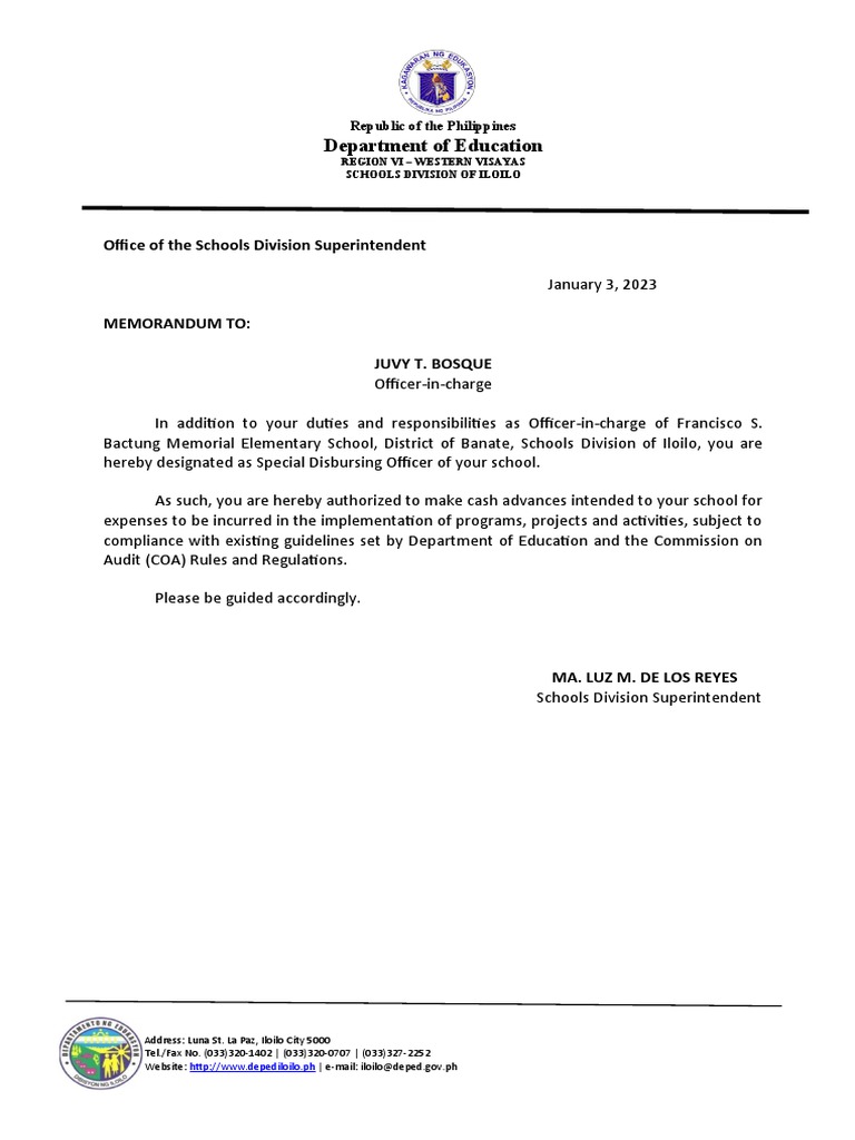 Updated Designation For Special Disbursing Officer Banate | PDF ...