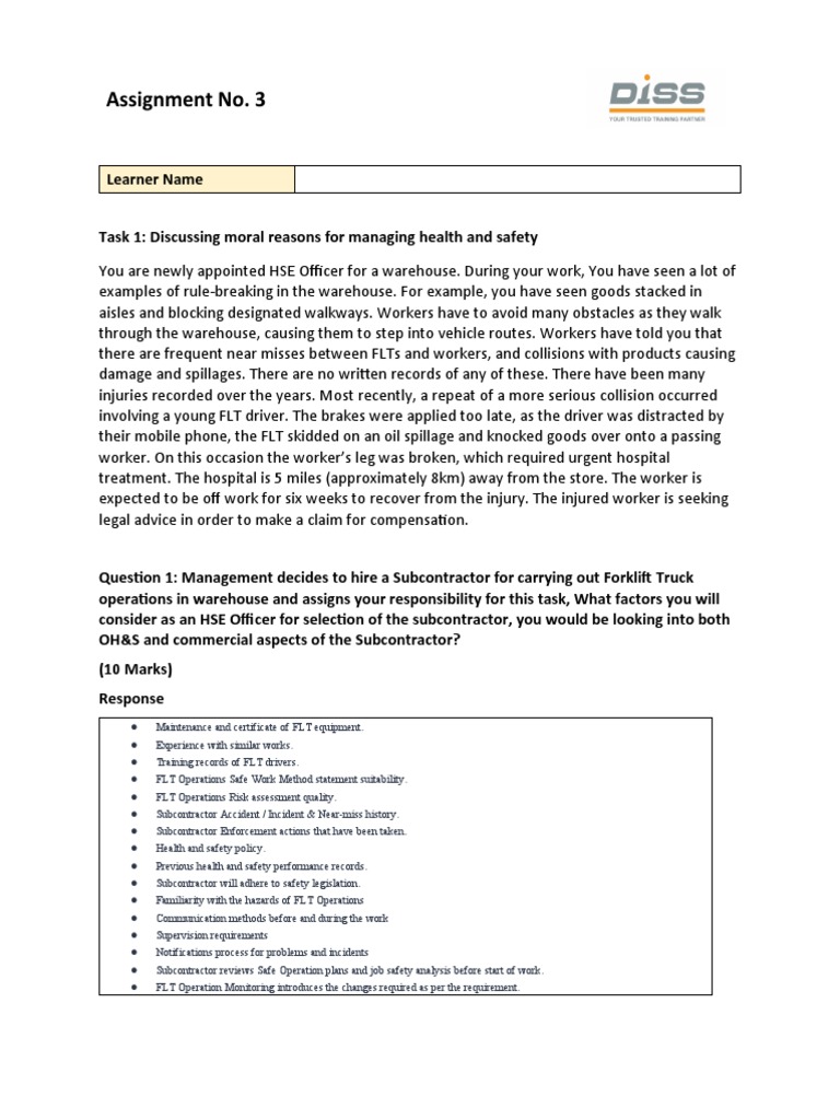 Assignment No. 01 | PDF | Occupational Safety And Health | Traffic Collision