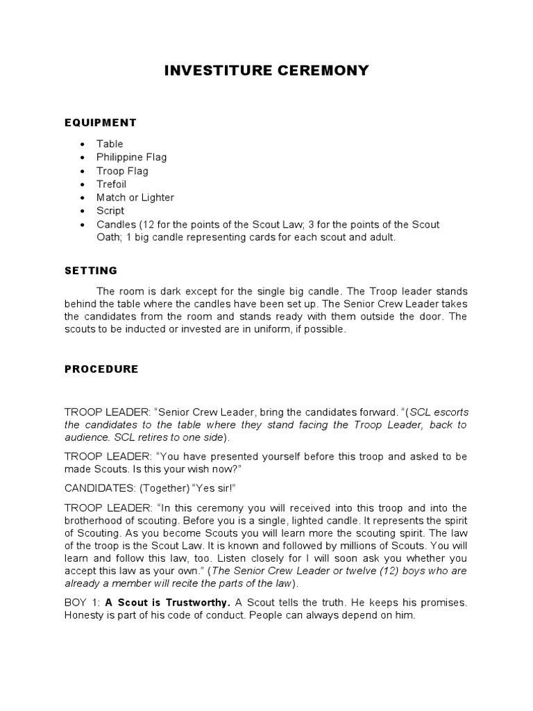 Investiture Ceremony | PDF | Scouting